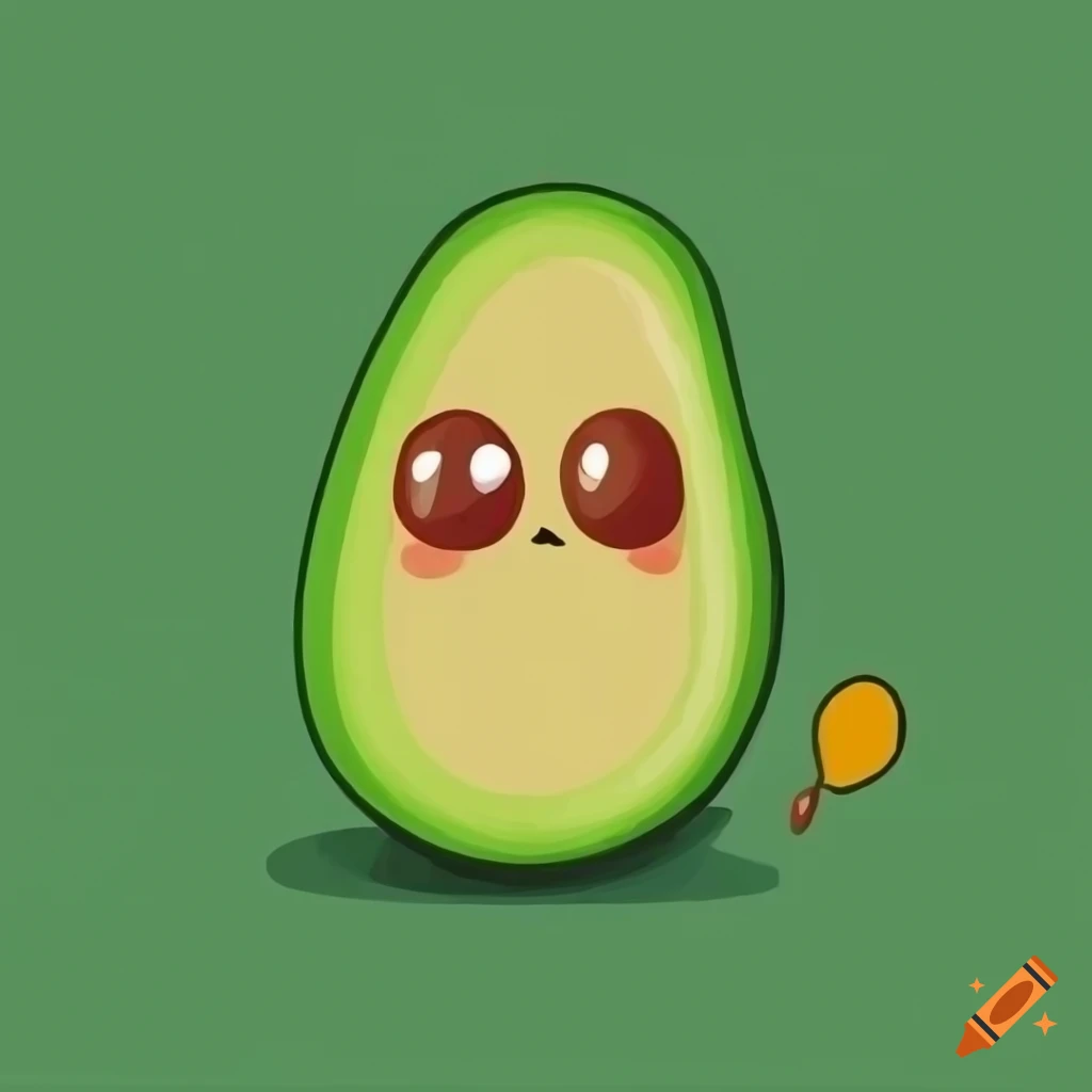 Minimalistic cute avocado drawing without seed with surprised ...
