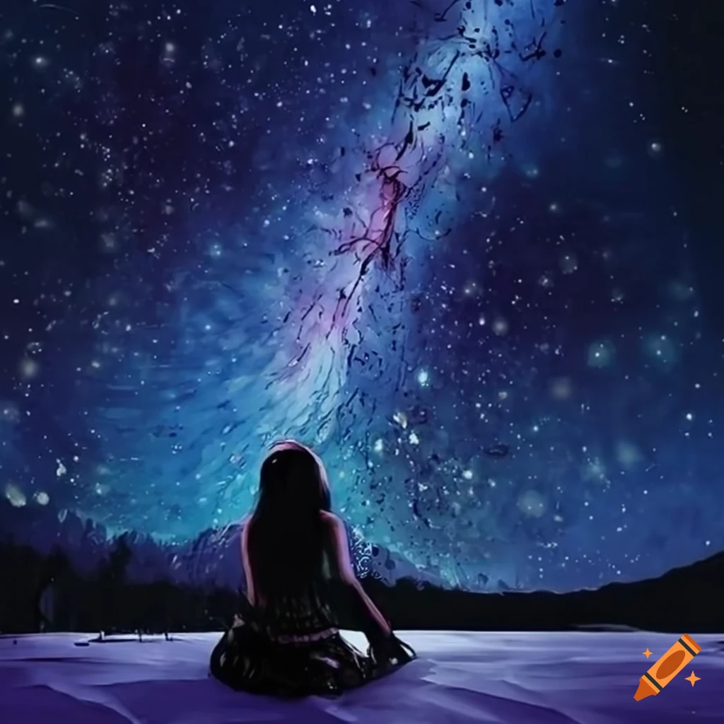 Starry Night With A Woman In An Emo Style On Craiyon