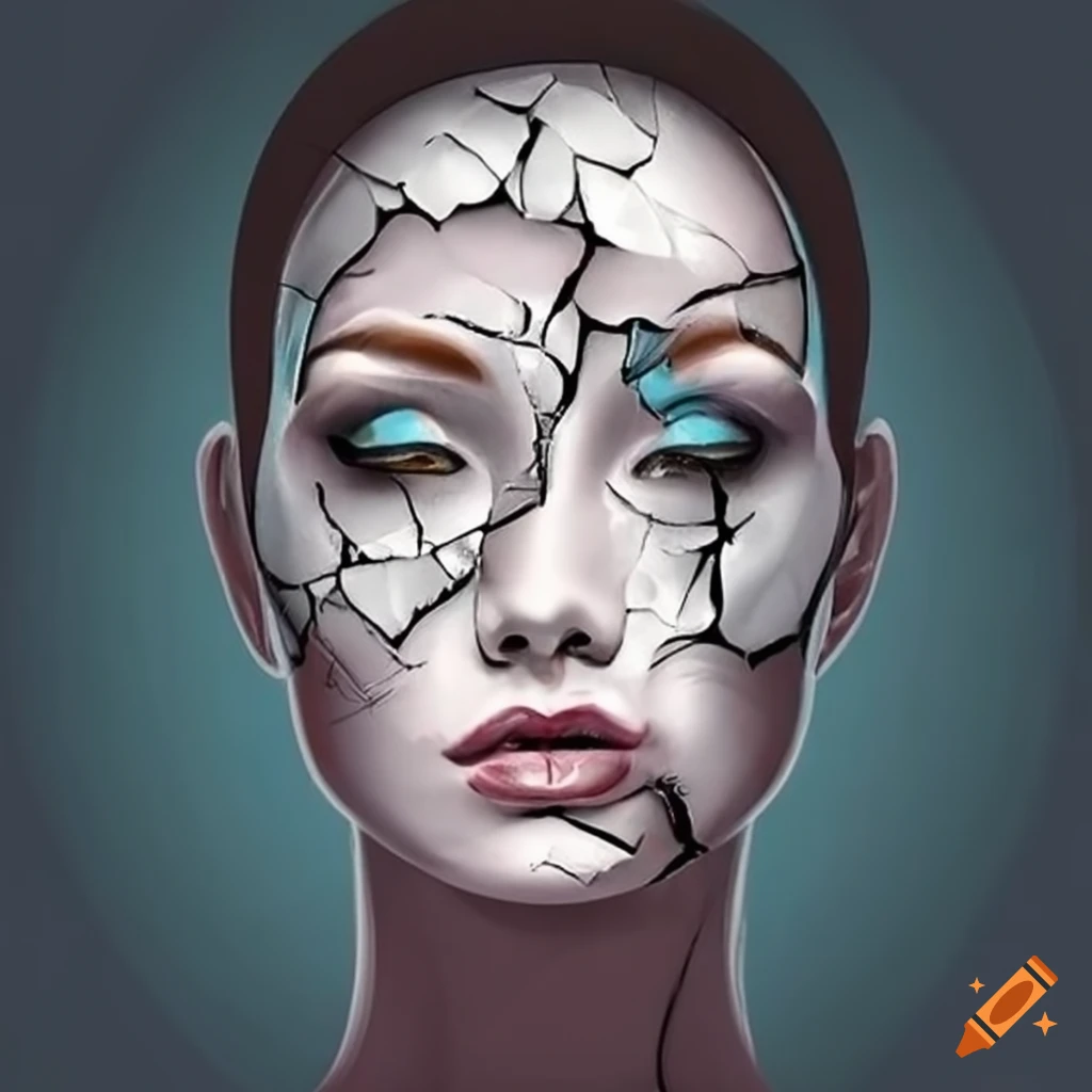 Cracked porcelain mask of a beautiful woman on Craiyon