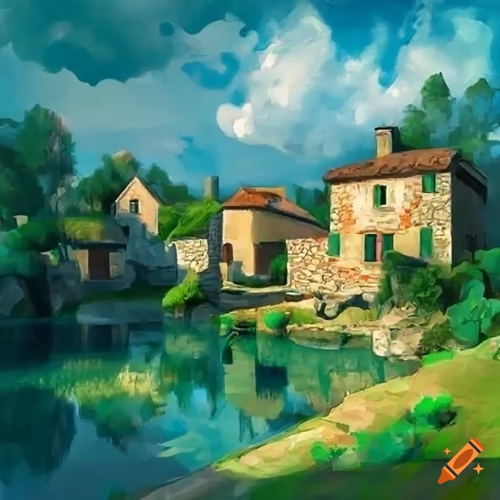 Imaginative stone houses in a transformed barren landscape with man ...
