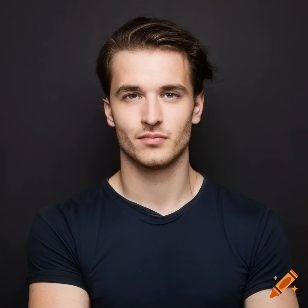 Headshot Of A Serious Caucasian Man With Dark Brown Hair And Light Blue