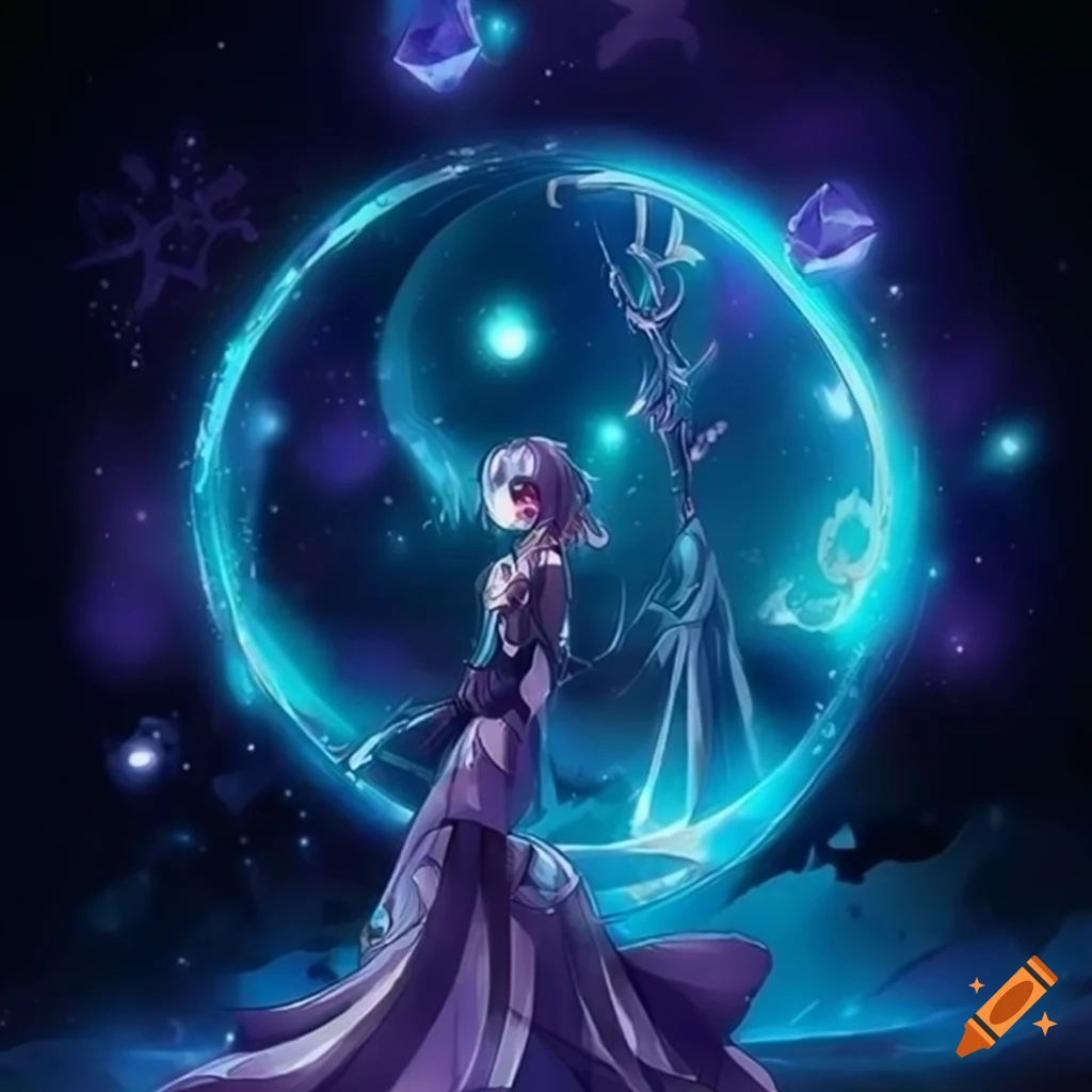 Anime girl with moon gem and magic circle in a fantasy setting on Craiyon