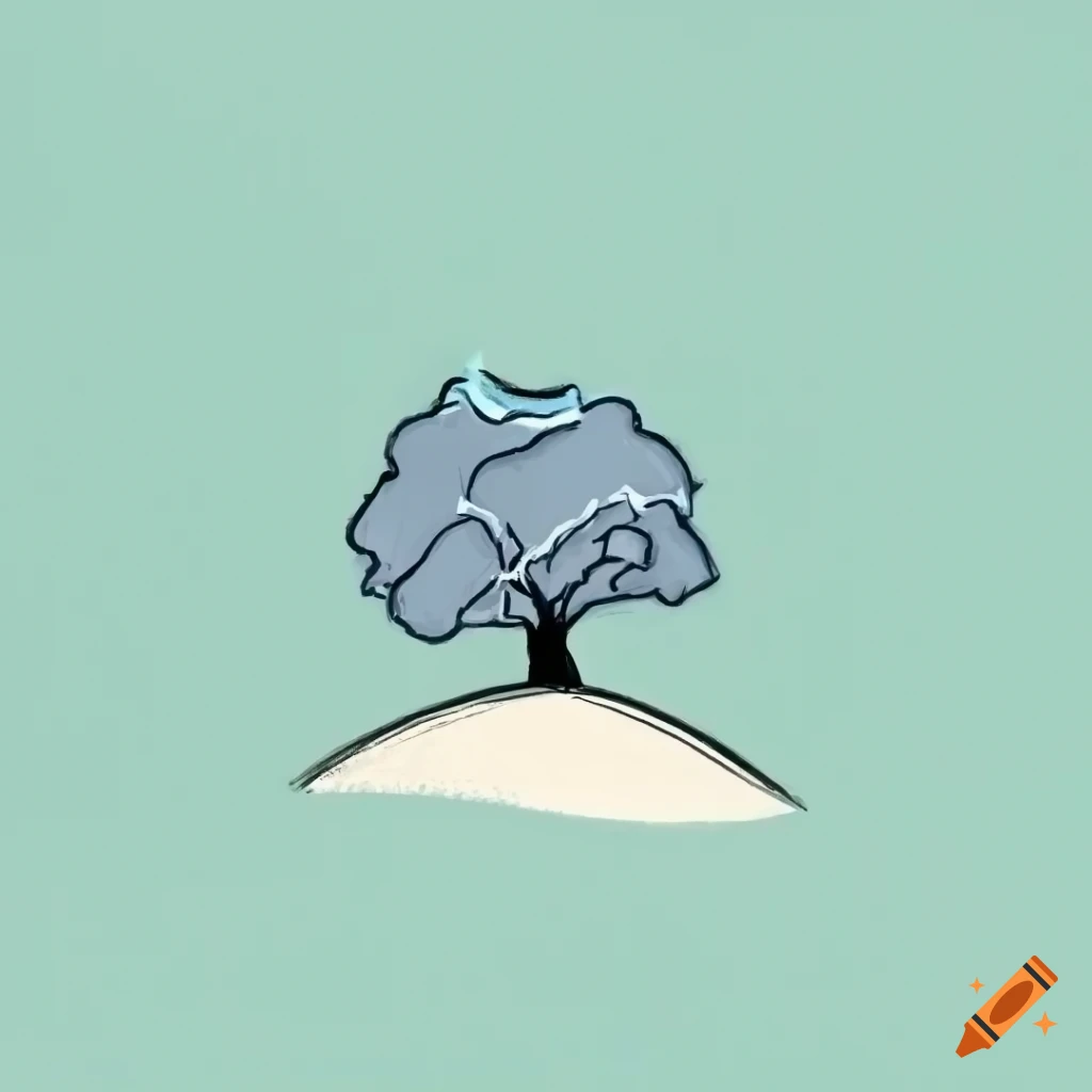 One line drawing of a lone tree in pastel colors on Craiyon