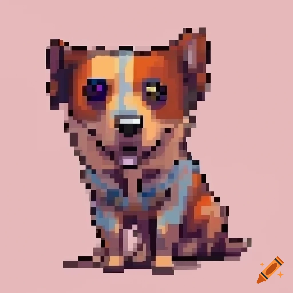 Pixel art of a red heeler puppy on Craiyon