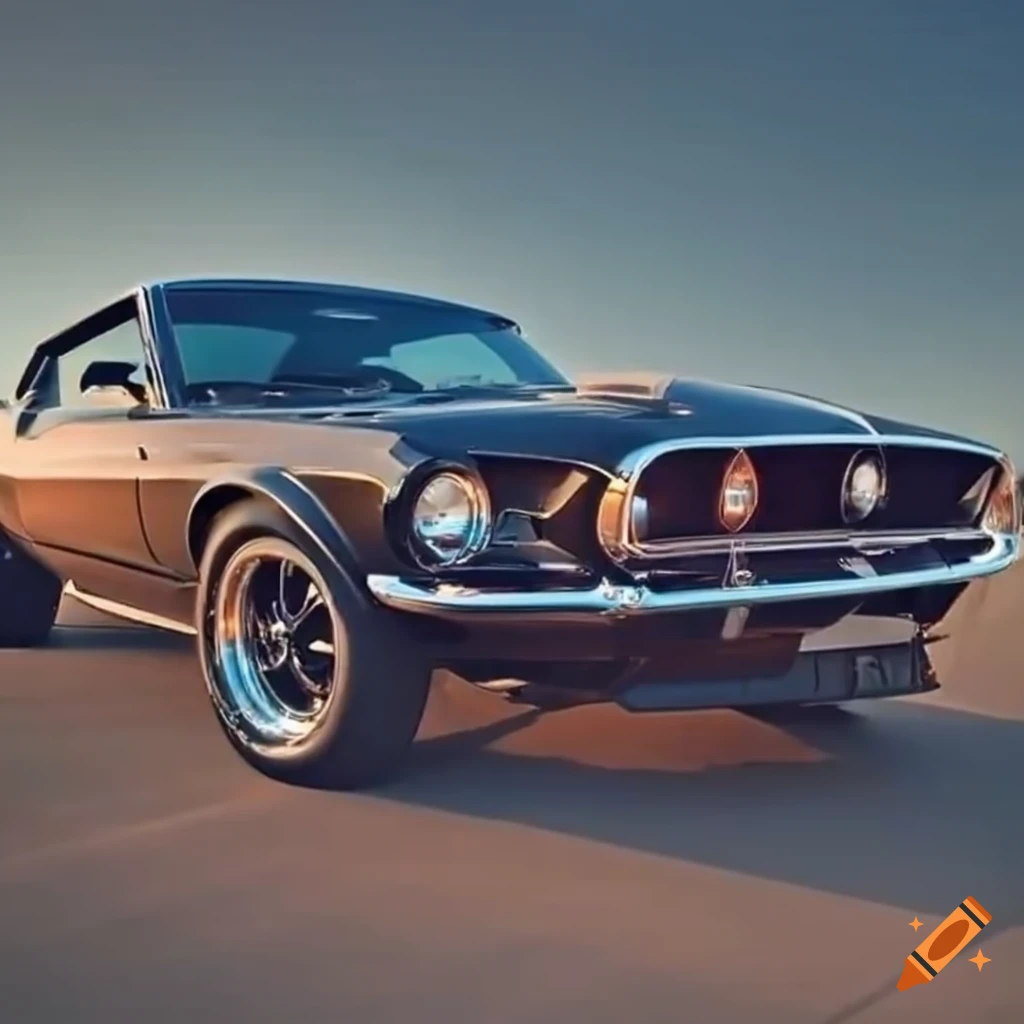 1969 mustang gt fastback in satin black with black chrome trim on Craiyon