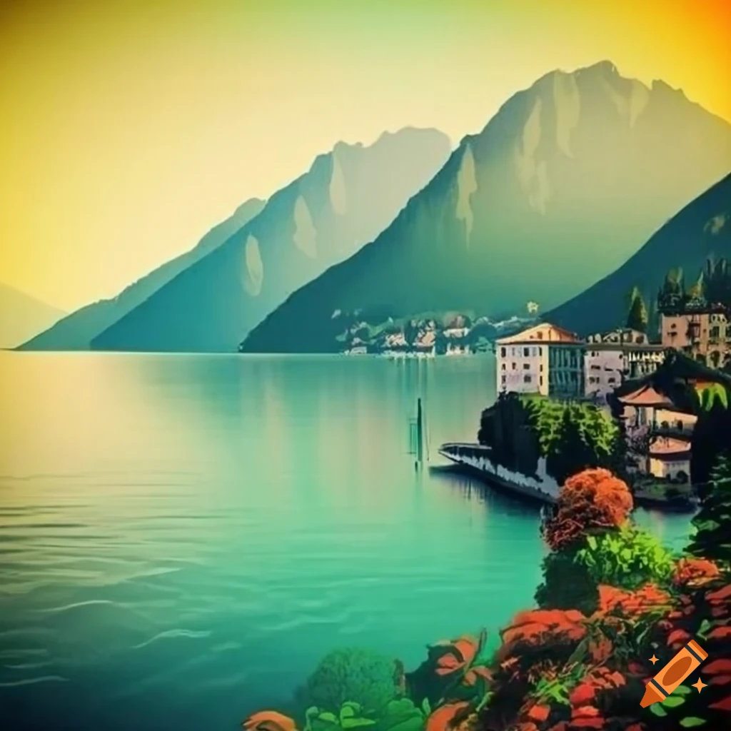Vintage illustration of lake como on Craiyon