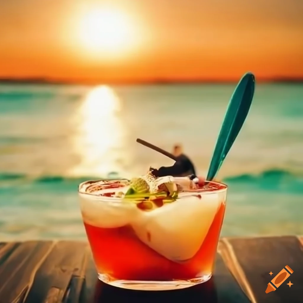 Cocktail on the beach with a surfing theme on Craiyon