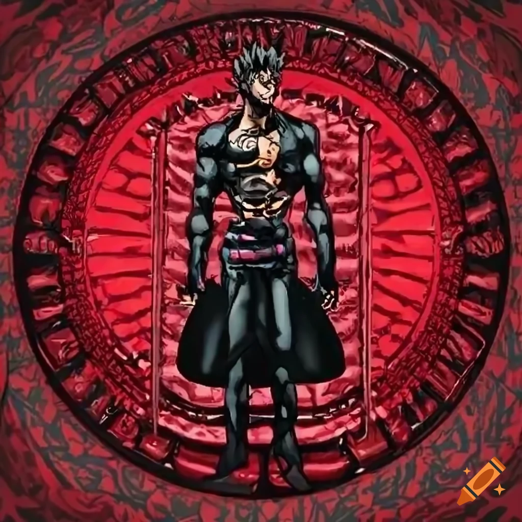 Creepy black jojo stand with red patterns on Craiyon