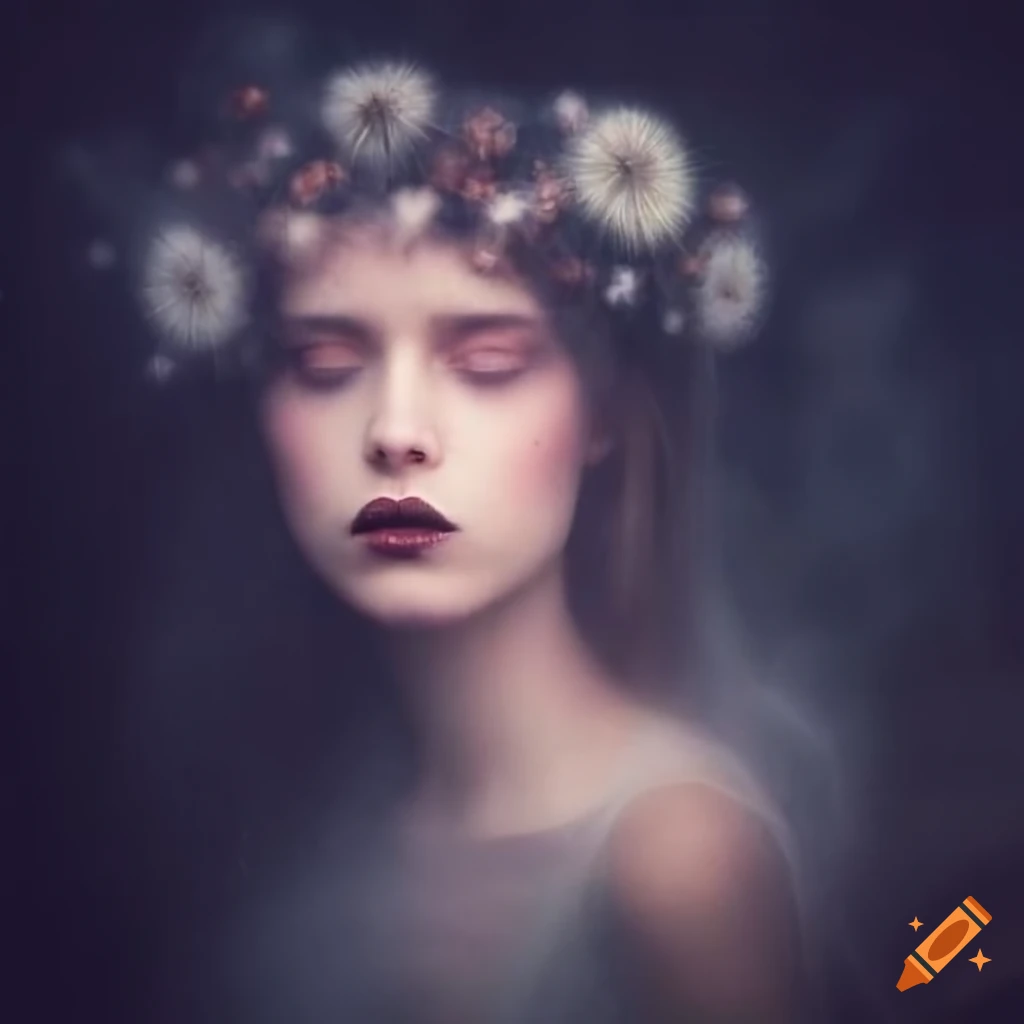 Blurry art photography of a woman with floral veil, mist, and grunge ...