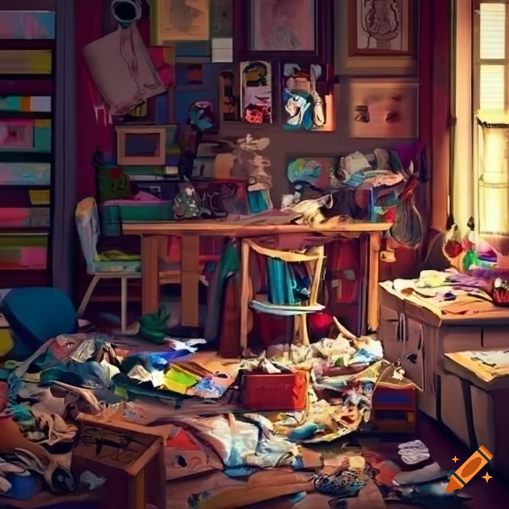 Cluttered and messy room on Craiyon