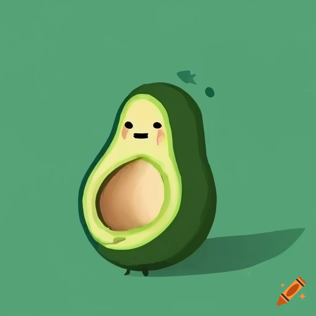 Minimalistic cute avocado drawing with surprised expression on Craiyon