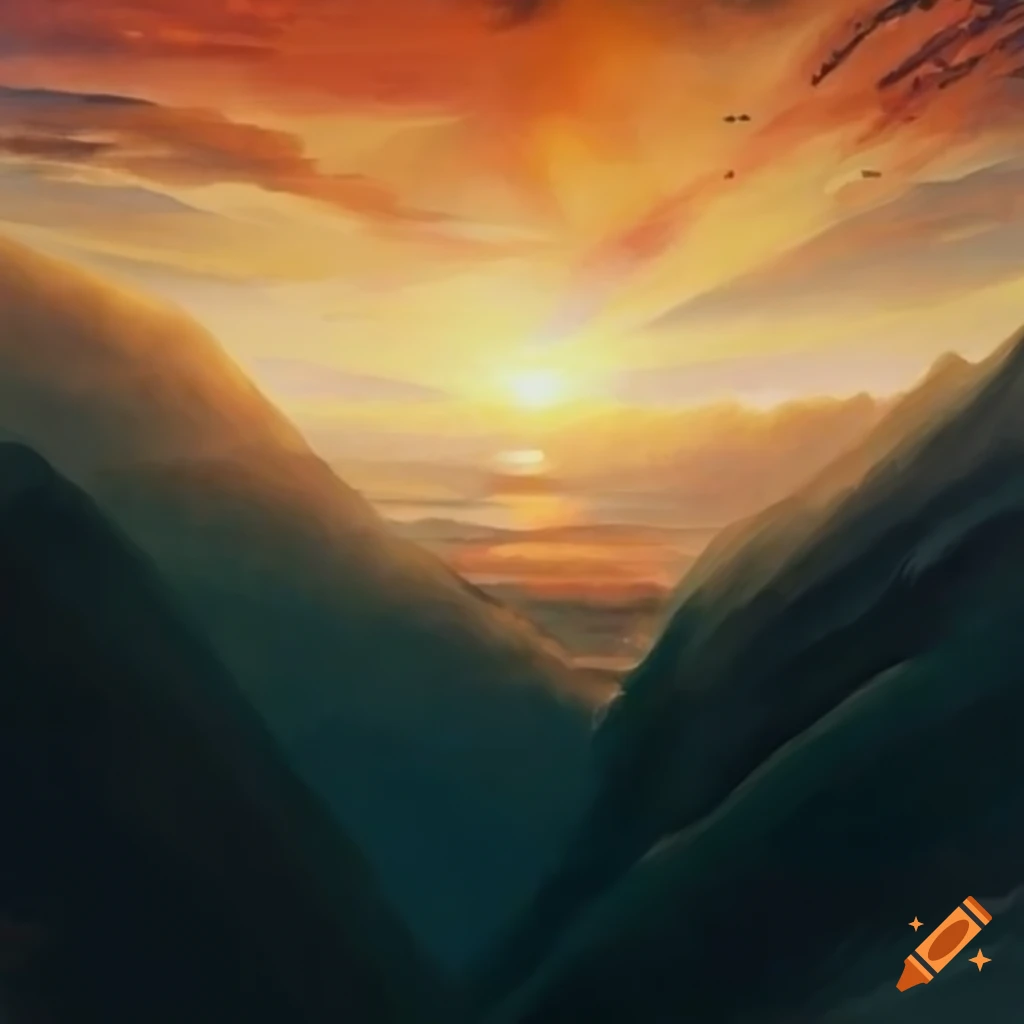Pencil drawing of a beautiful sunrise over a hill on Craiyon