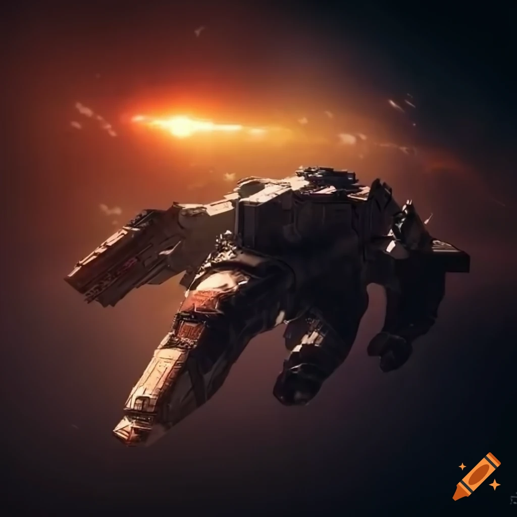 Terran Federation survey ship orbiting Titan in space on Craiyon