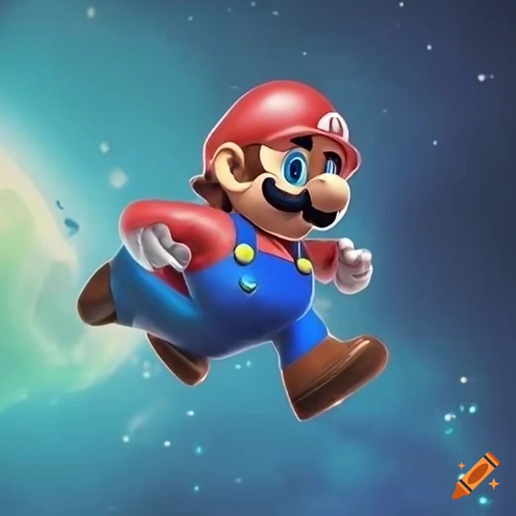Mario soaring through the cosmos with the colors of his homeland on Craiyon