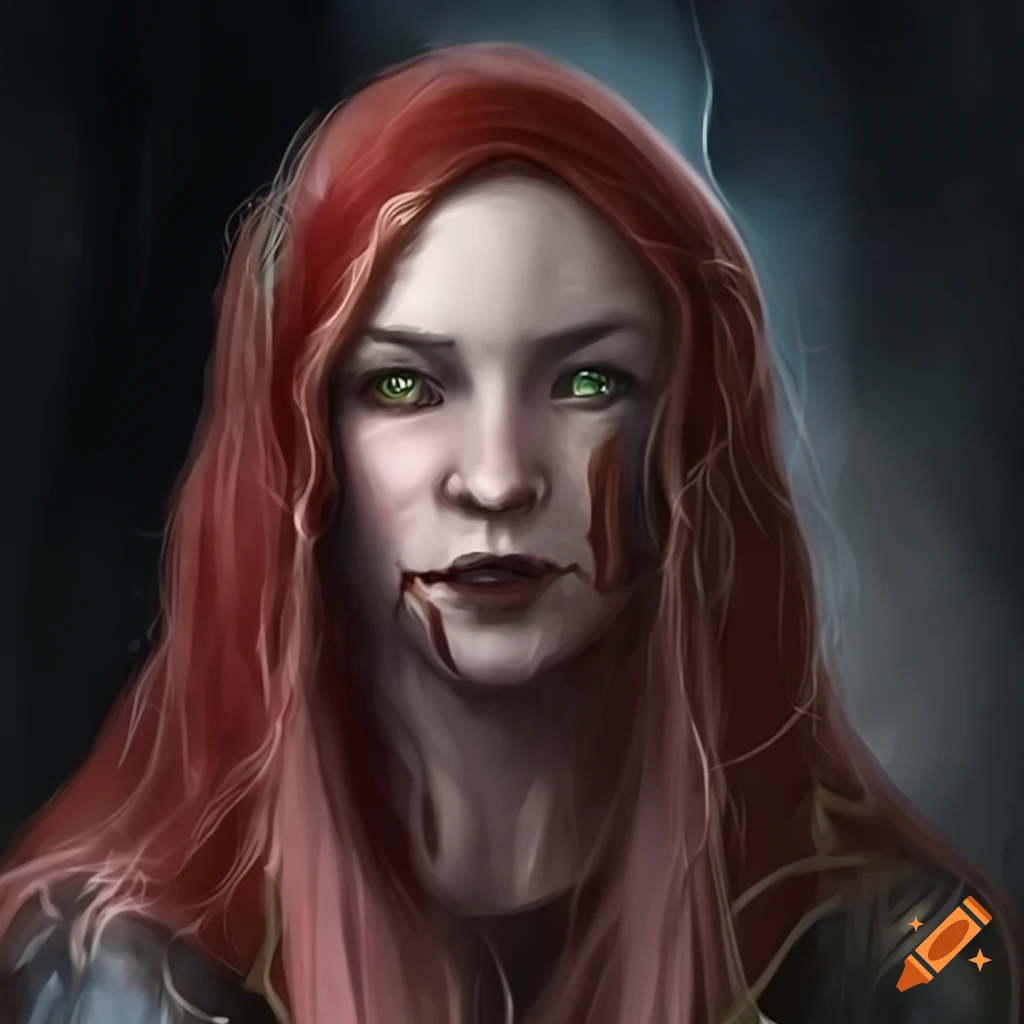 Fantasy female human wizard with injured cheek on Craiyon