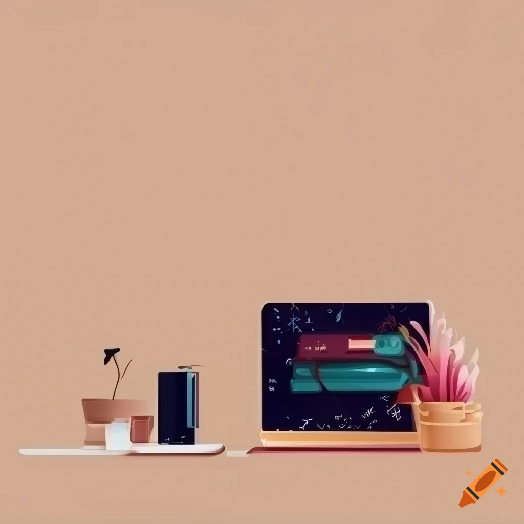 Organized workspace of a creative programmer on a light brown ...