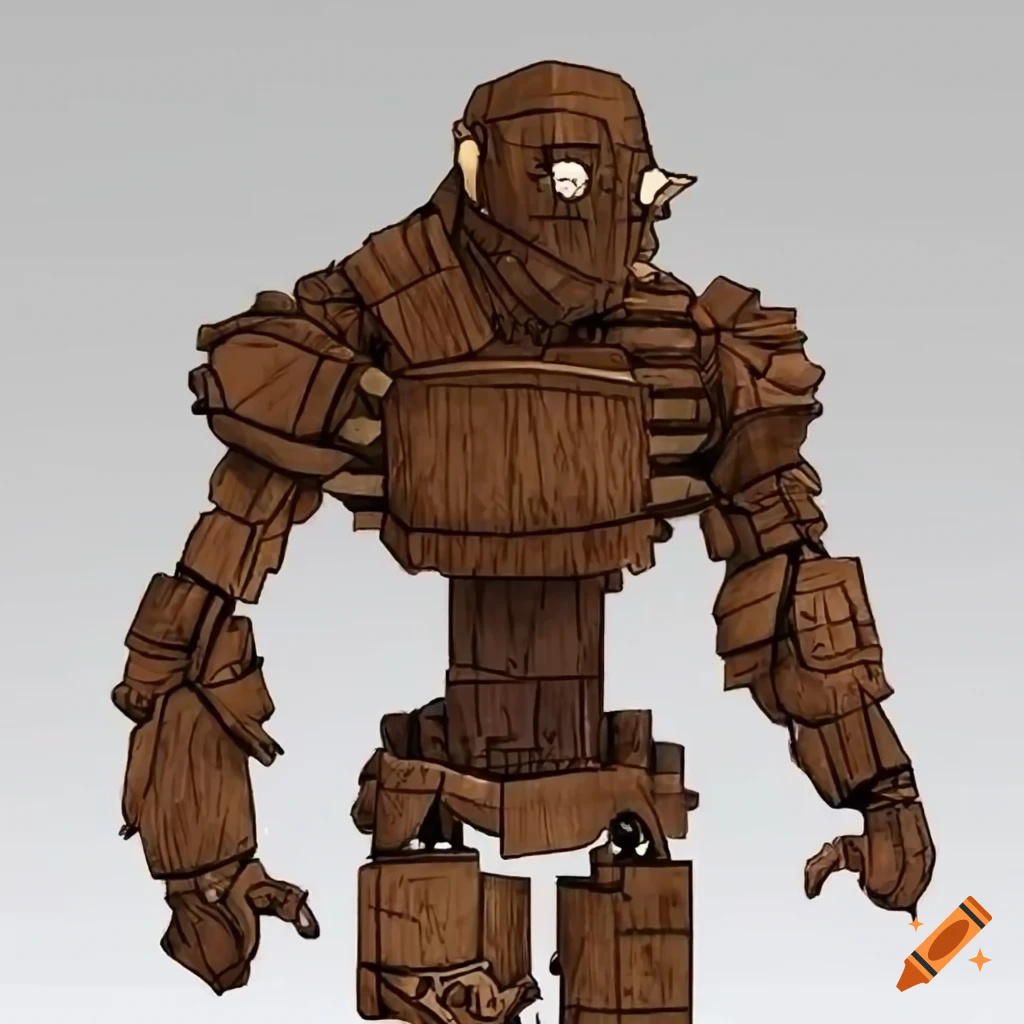 Big and strong DND character made of wood and leaves with a slight ...