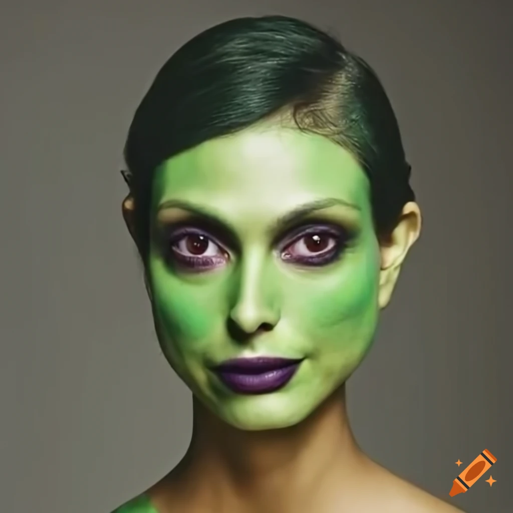 Morena baccarin as 'the mask' with bright green face paint on Craiyon