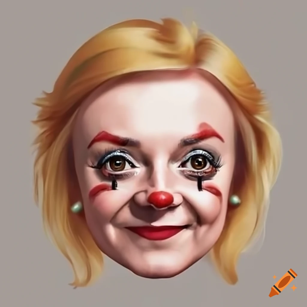Liz truss depicted as the clown emoji on Craiyon