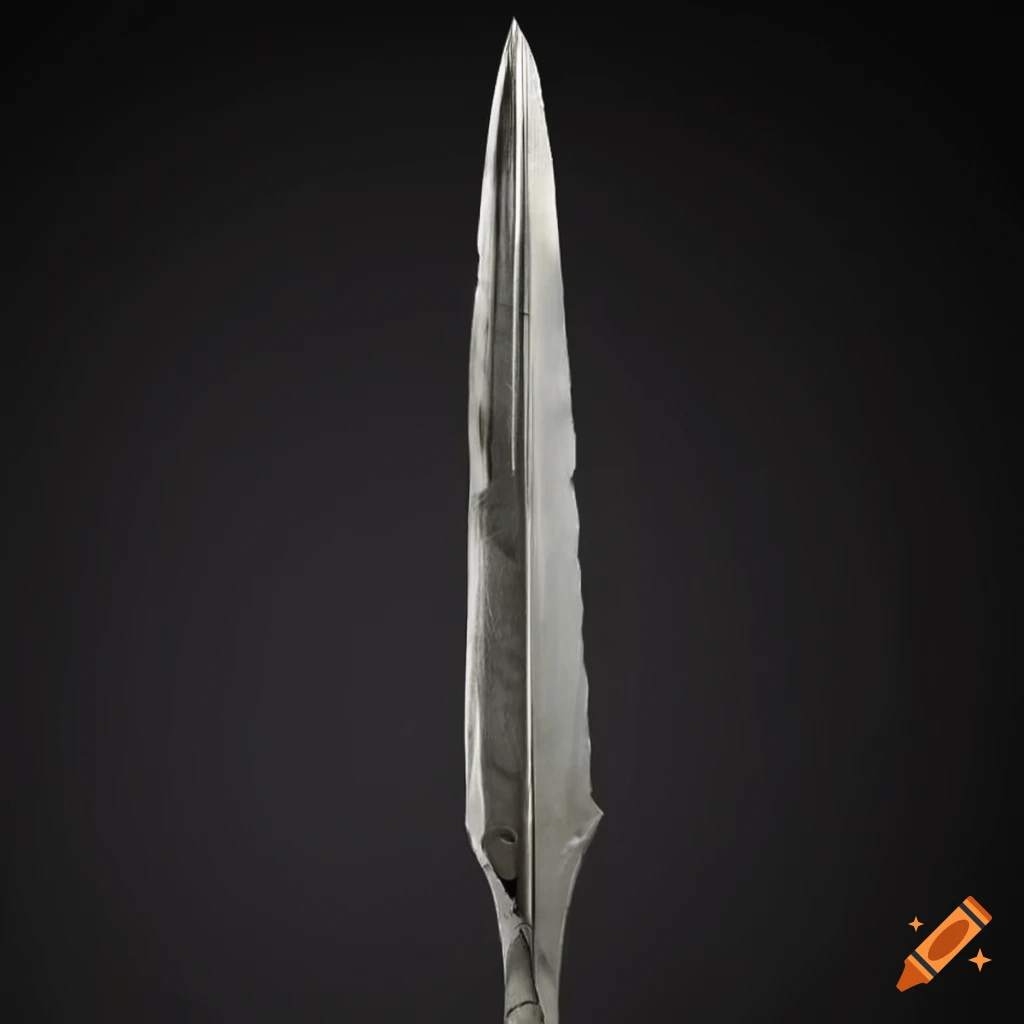 Symmetrical metal spear head shaped like a feather on Craiyon