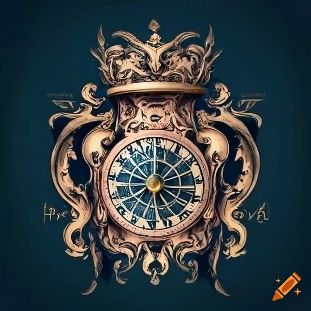 Inspiring crest design with compass, clock, and amphora for a modern ...