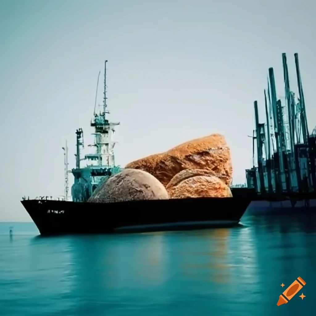 Container ship next to a gigantic loaf of bread on Craiyon