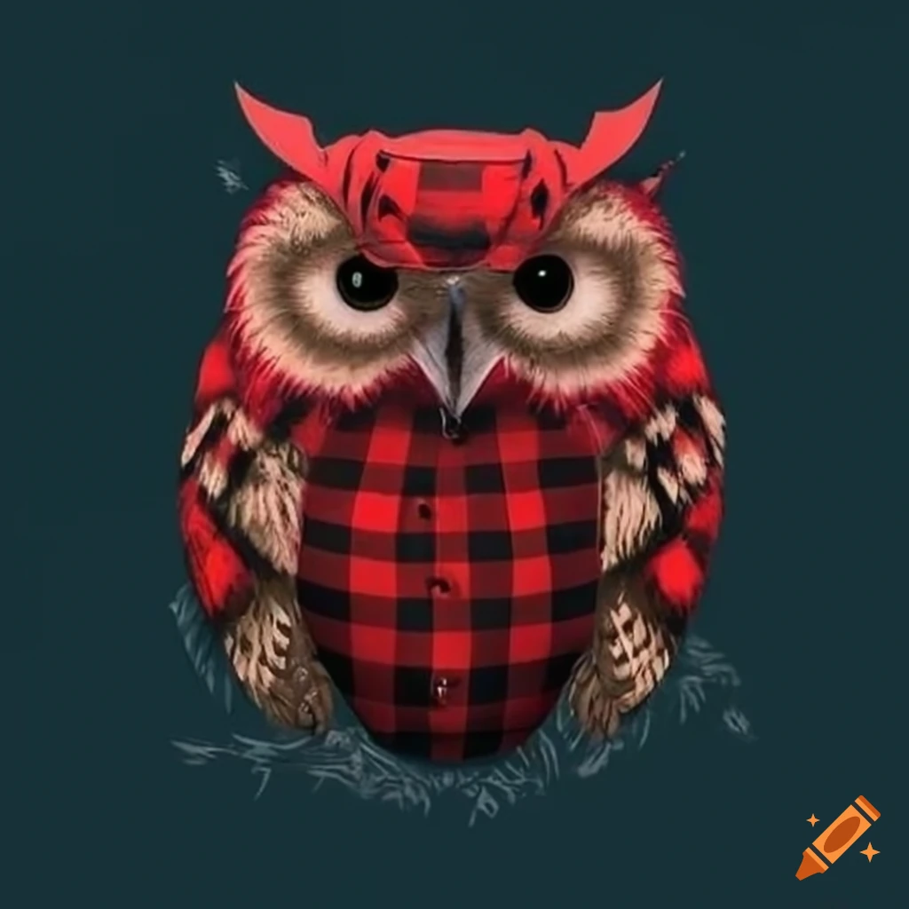 Owl in red flannel shirt on Craiyon