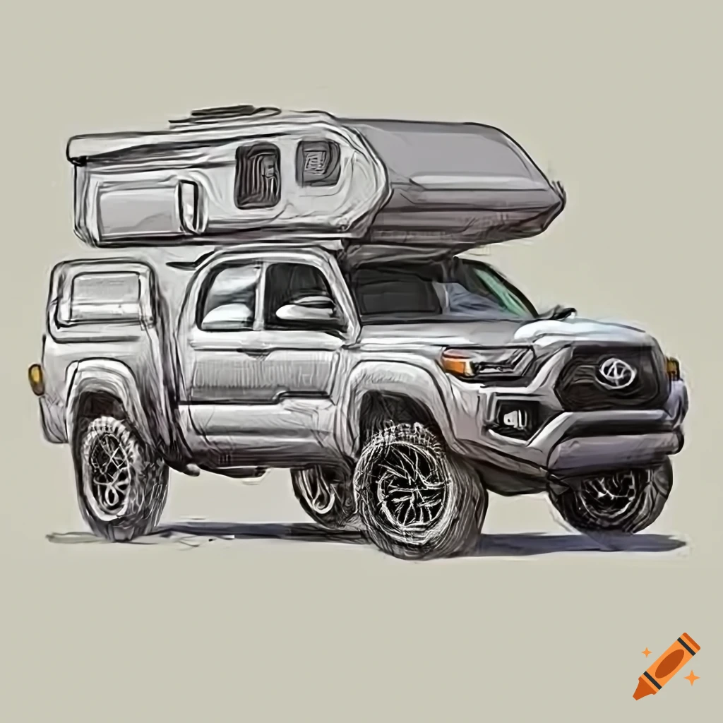 Toyota tacoma truck camper line drawing on Craiyon