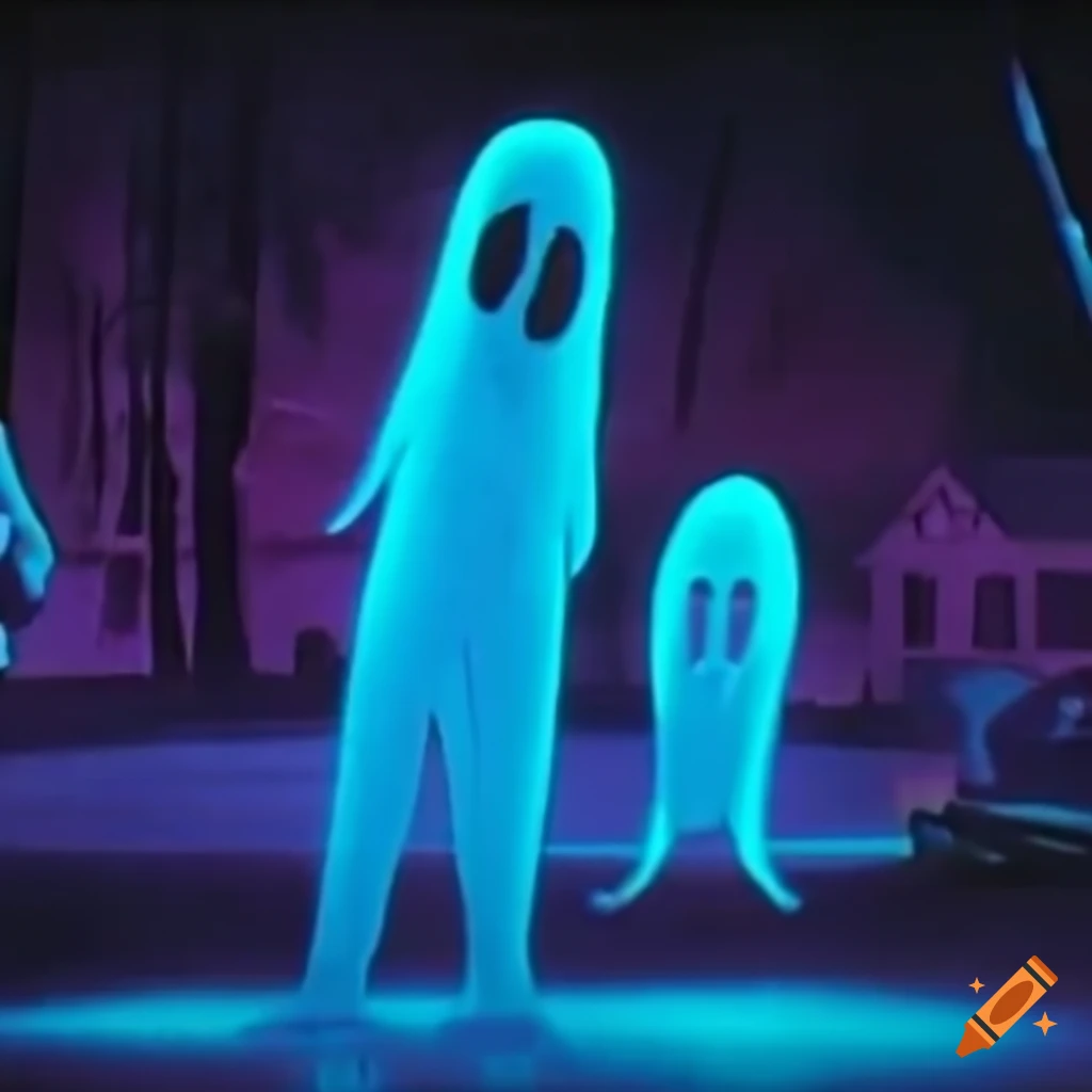 Nighttime footage of Oshawa with dancing ghosts in a vintage Disney ...