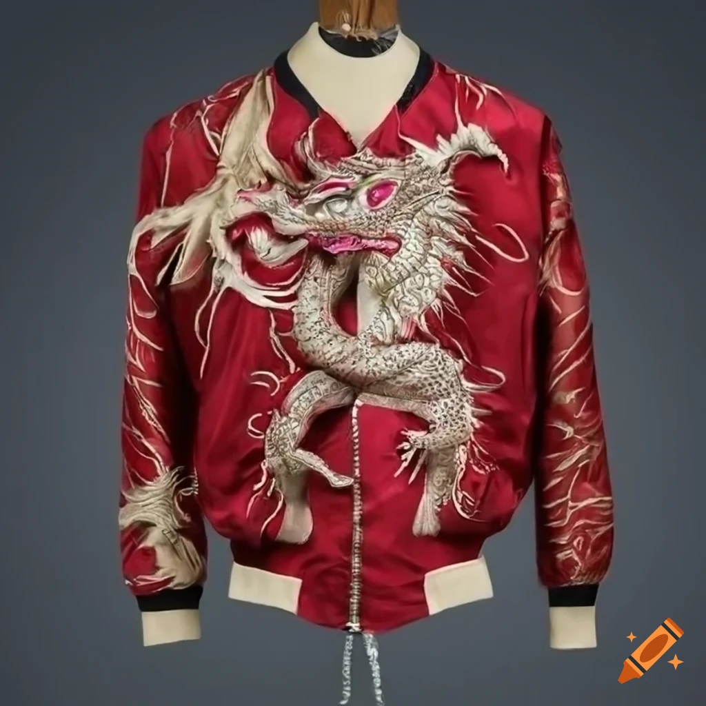 Antique vintage red and white dragon silk bomber jacket and shorts on ...