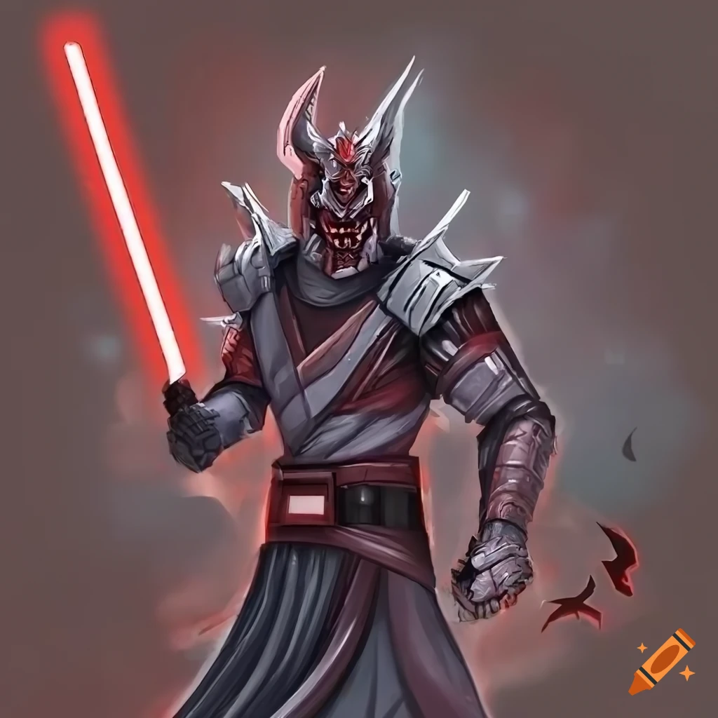 Male zabrak sith with red lightsaber and sith holocrons on Craiyon