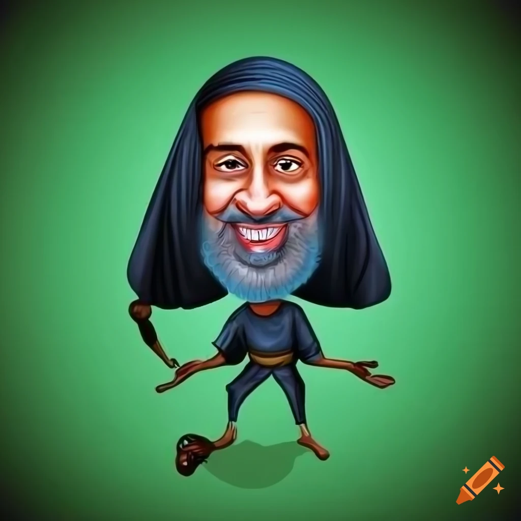 Funny caricature cartoon of allah in green and black background on Craiyon