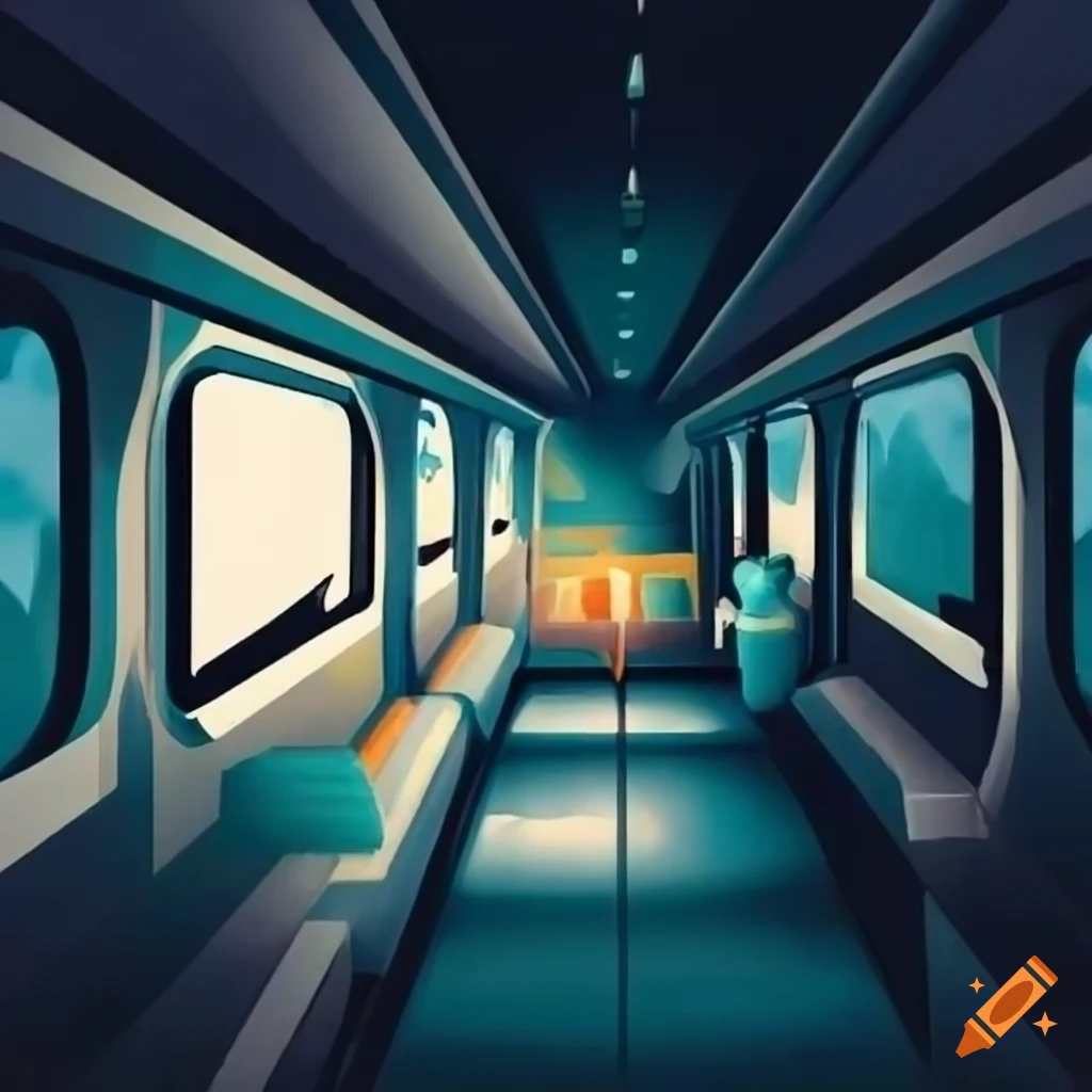 Illustration inside a train on Craiyon