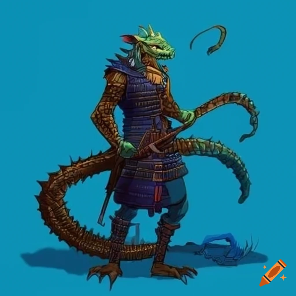 Anthropomorphic mutant lizard samurai in blue attire on Craiyon