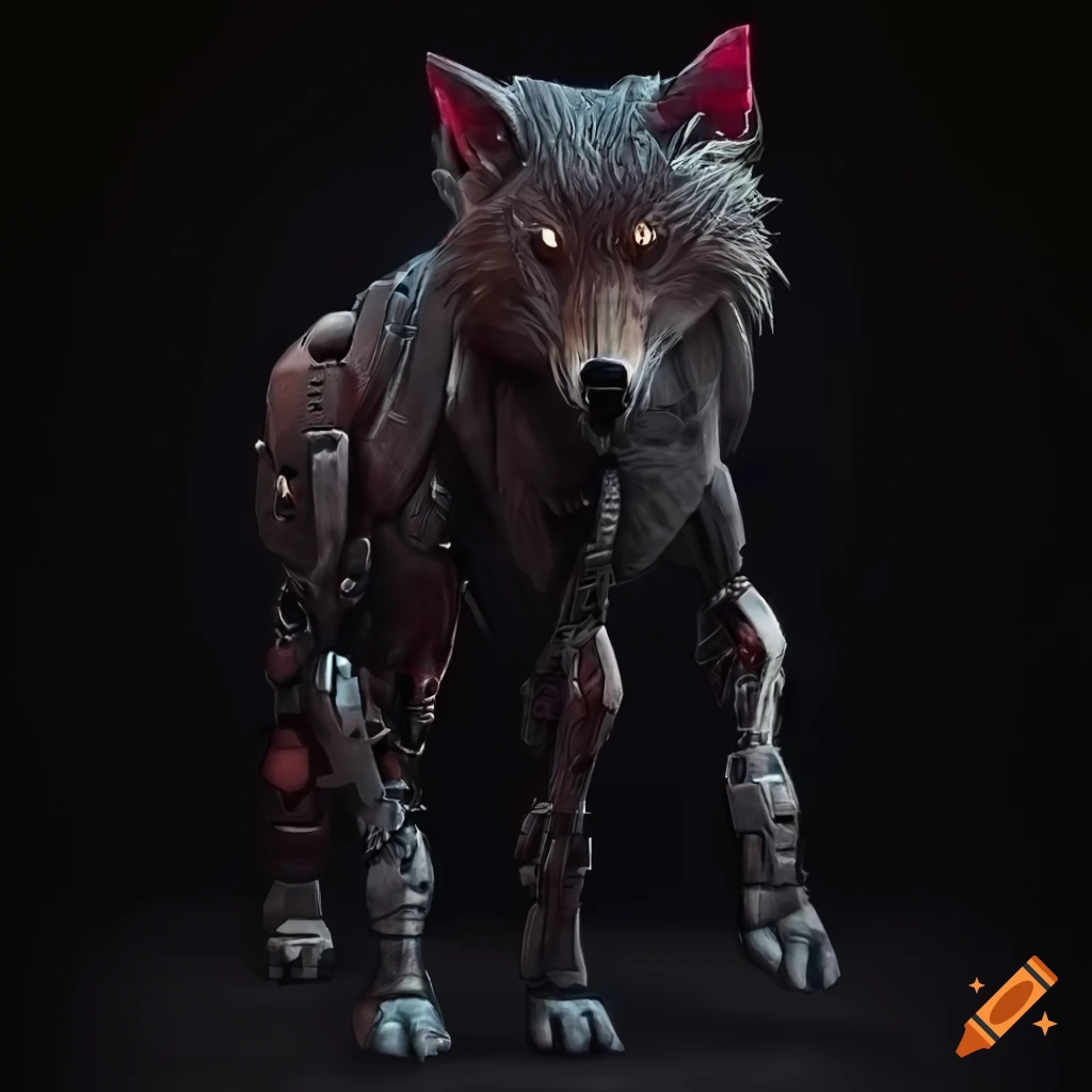 Cyberpunk styled quadrupedal wolf cyborg on Craiyon