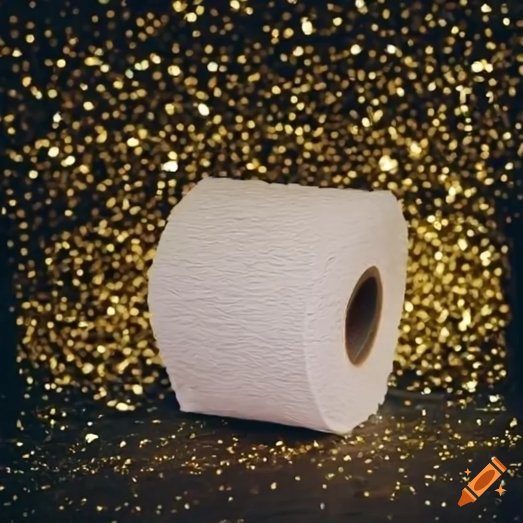 Toilet paper on black background surrounded by gold glitter on Craiyon