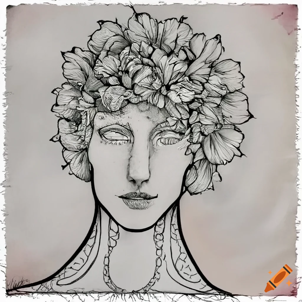 Psychedelic drawing of a person with a flower body on Craiyon