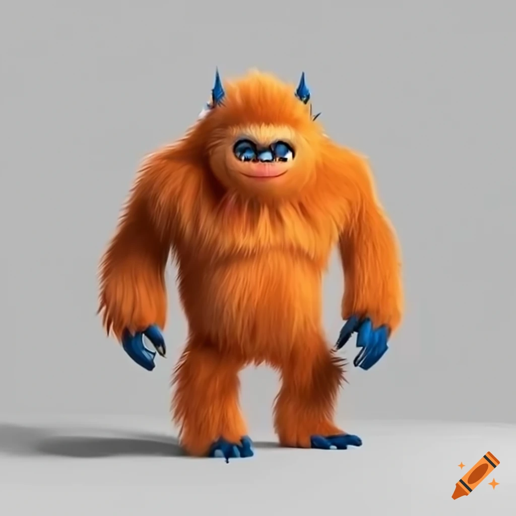 3D furry orange yeti against white studio background on Craiyon