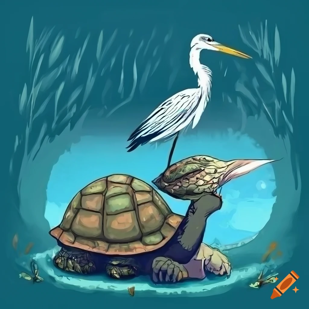 Digital art of Turtle Rabbit and blue heron together in anime style on ...