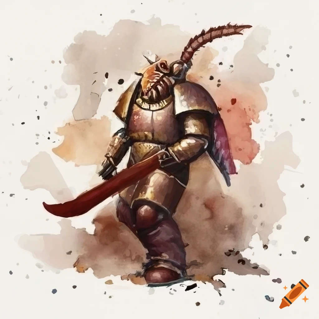 Armadillo warrior wielding a warhammer in professional watercolor illustration on Craiyon