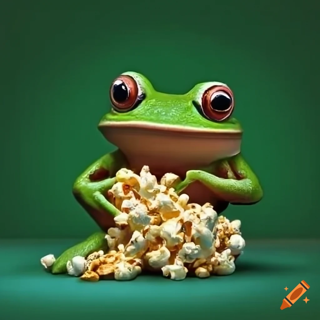Frog enjoying popcorn snack on Craiyon