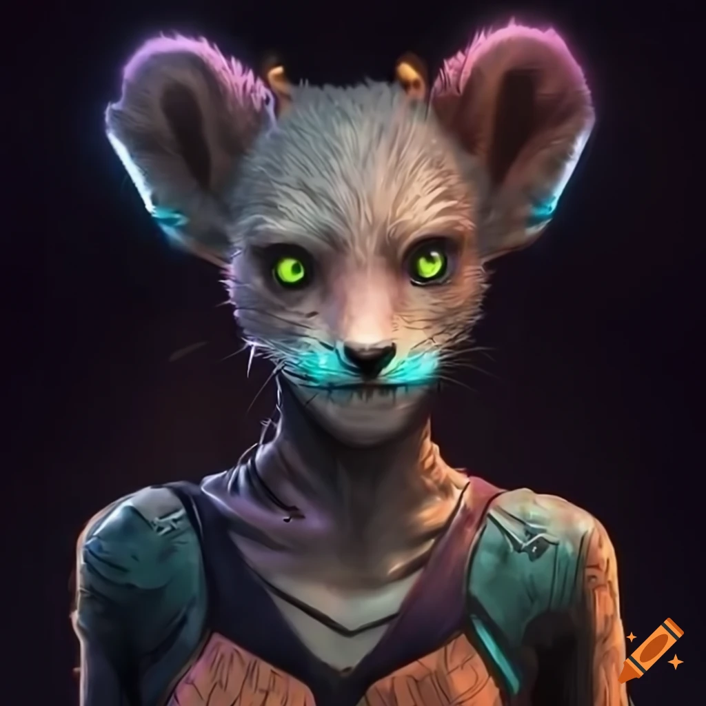 Cyberpunk female anthropomorphic pine marten with giraffe horns and ...