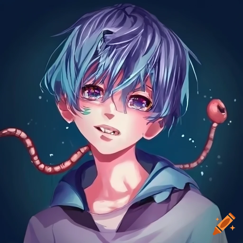Anime style boy with worm elements on Craiyon