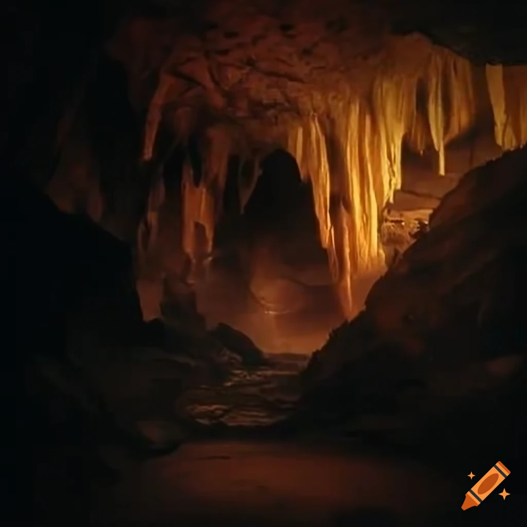 Scene from a dark fantasy film featuring a bat cave in the himalayas of ...