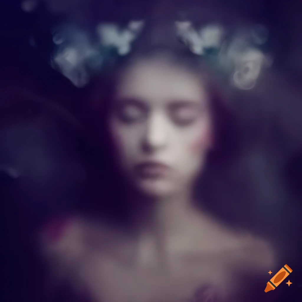 Artistic blurry portrait of a woman with closed eyes and surreal ...