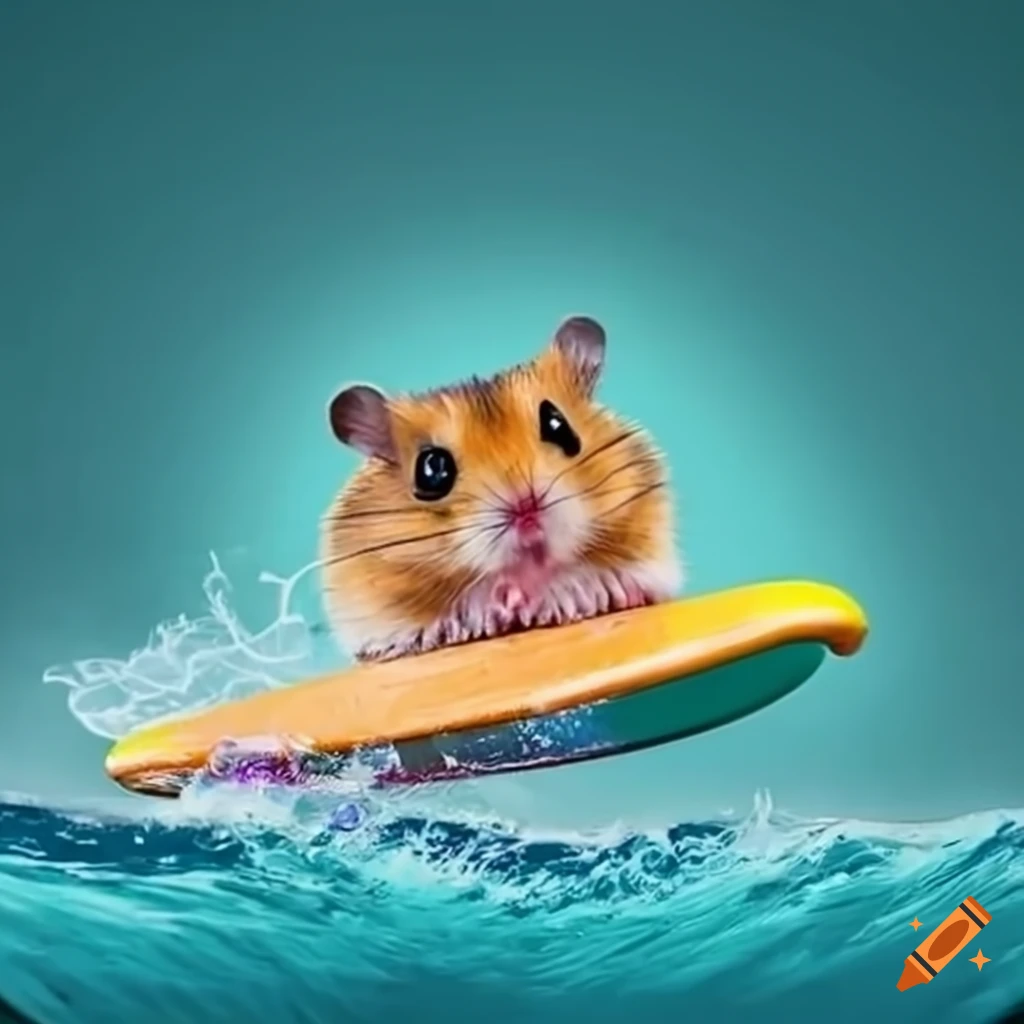 Hamster surfing a big wave on Craiyon