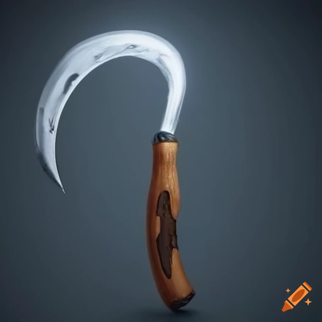 Sharp magical sickle with thin white razor blade reflecting light on ...