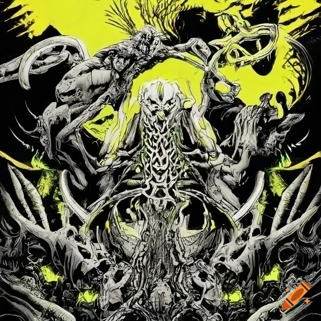 Neon yellow and black and white demonic art with various influences on ...