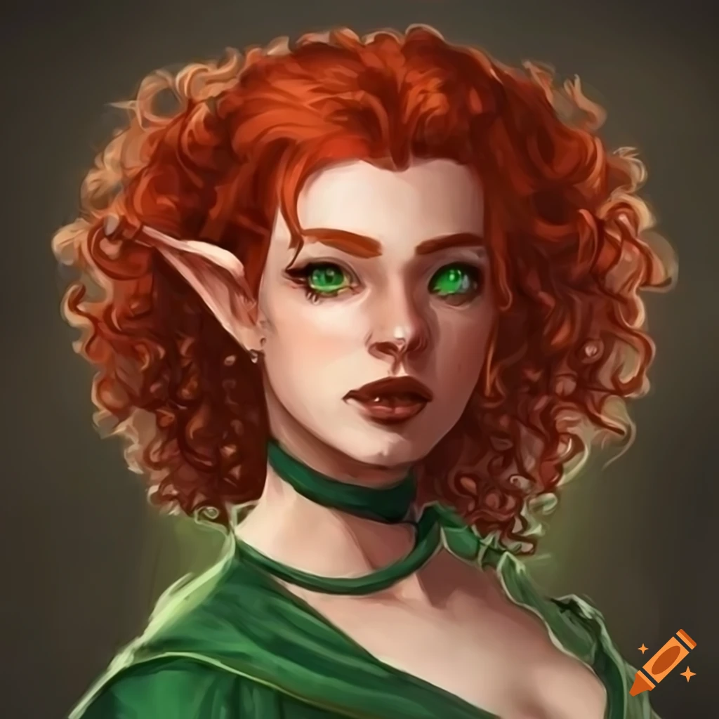 Half Elf With Red Curly Hair And Green Dress On Craiyon