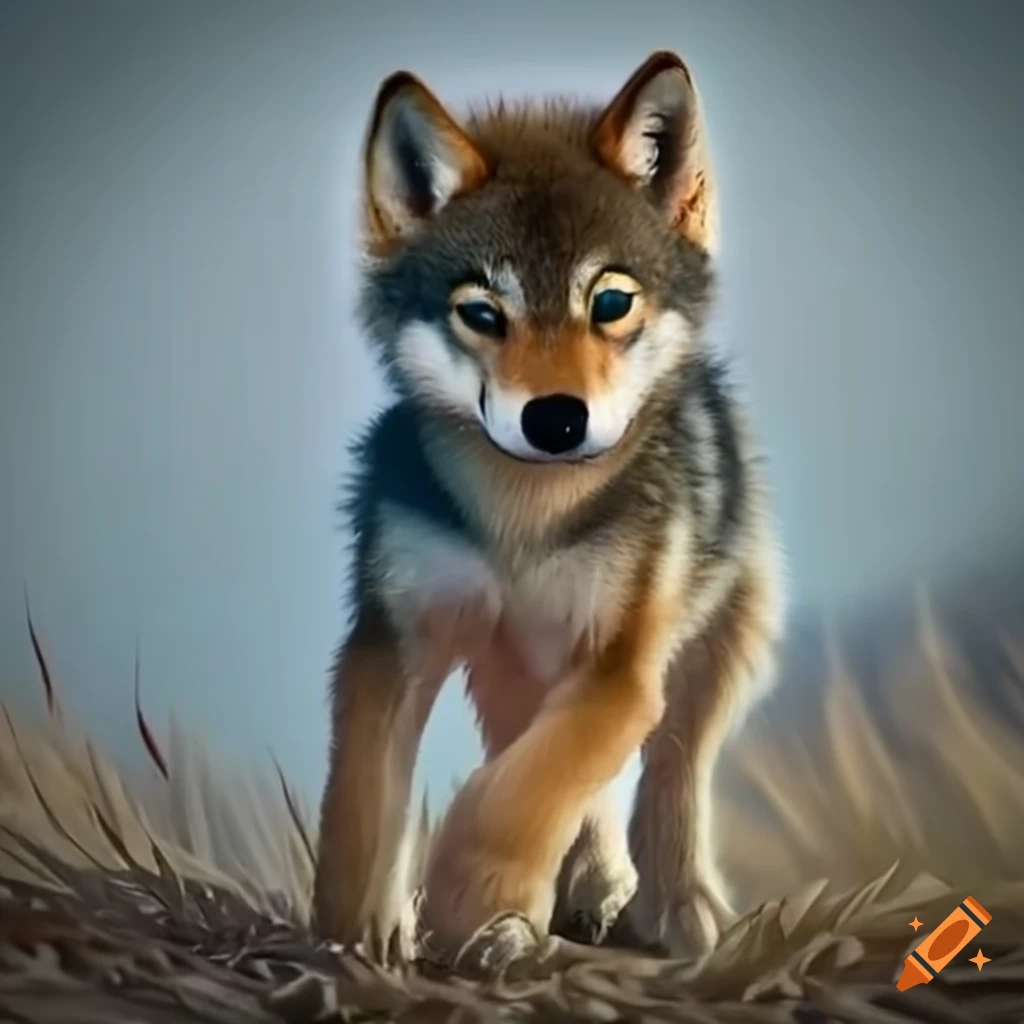 Baby wolf running and jumping on Craiyon